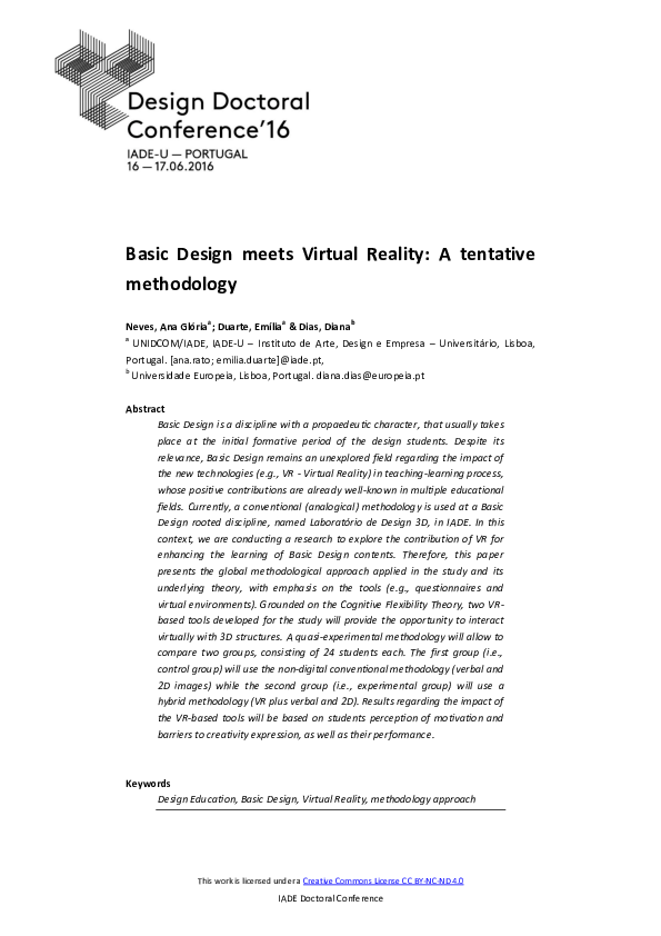 (PDF) Enhancing Basic Design Education with VR Tools