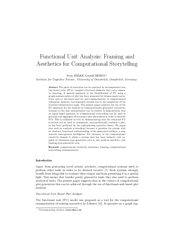 (PDF) Functional Unit Analysis: Framing and Aesthetics for Computational Storytelling