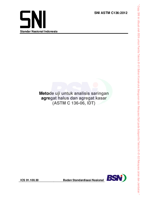 (PDF) 1. SNI ASTM C136-2012 METODE UJI UNTUK ANALISIS SARINGAN AGREGAT ...