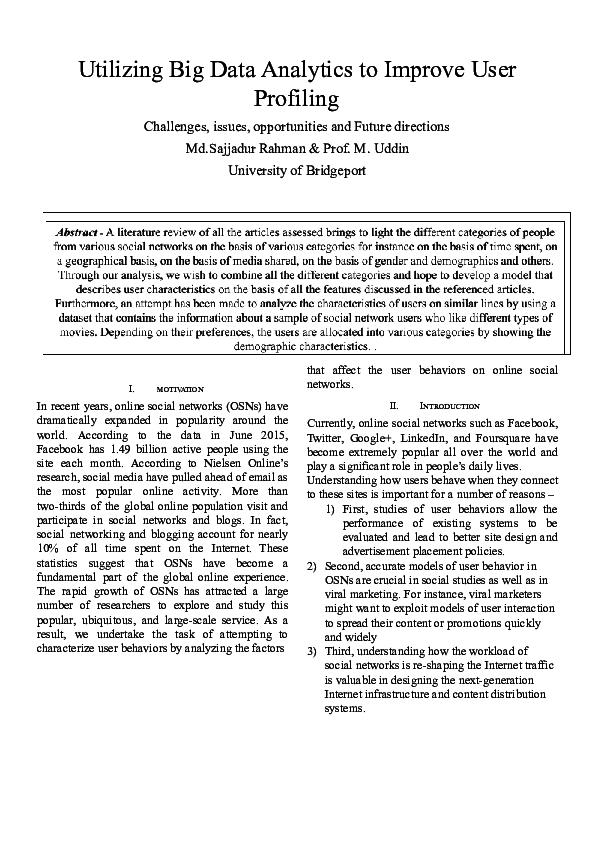(PDF) Big Data Analytics and User profiling