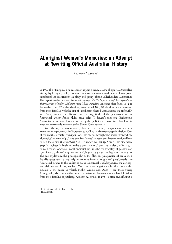 (PDF) Aboriginal Women's Memories: An Attempt at Rewriting Official ...