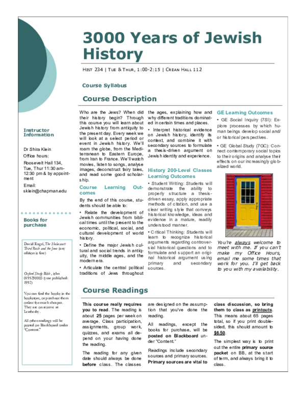 (PDF) 3,000 Years of Jewish History: Course Syllabus