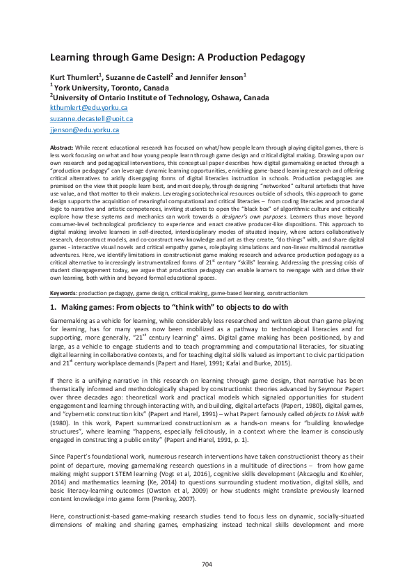 (PDF) Learning Through Game Design: A Production Pedagogy
