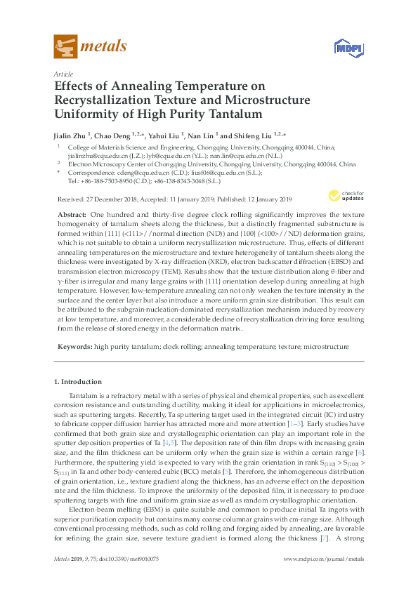 Pdf Effects Of Annealing Temperature On Recrystallization Texture And