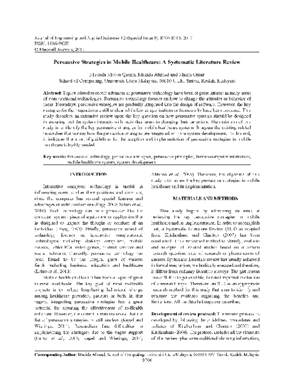 (PDF) Persuasive Strategies in Mobile Healthcare: A Systematic Literature Review