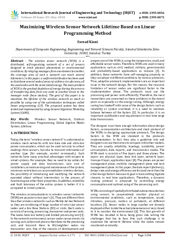 (PDF) IRJET-Maximizing Wireless Sensor Network Lifetime based on Linear Programming Method ...