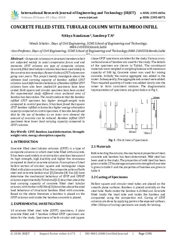 (PDF) IRJET-Concrete Filled Steel Tubular Column with Bamboo Infill ...