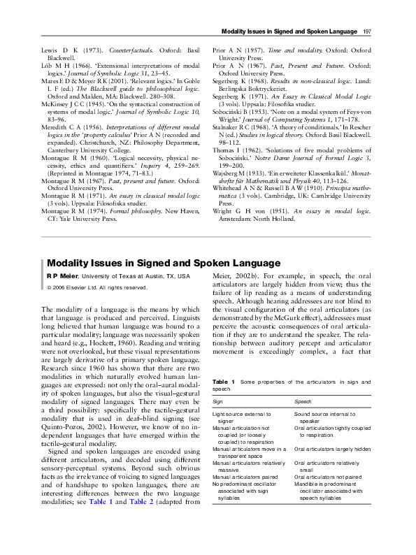 (PDF) Modality Issues in Signed and Spoken Language