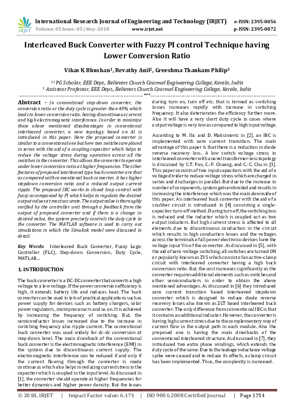 (PDF) IRJET-Interleaved Buck Converter with Fuzzy PI Control Technique Having Lower Conversion Ratio