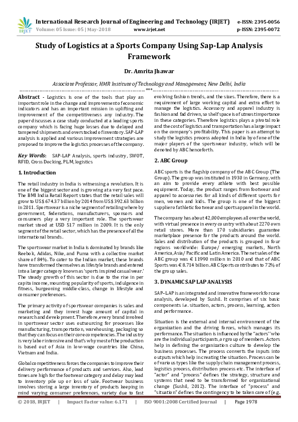 (PDF) IRJET-Study of Logistics at a Sports Company using Sap-Lap ...