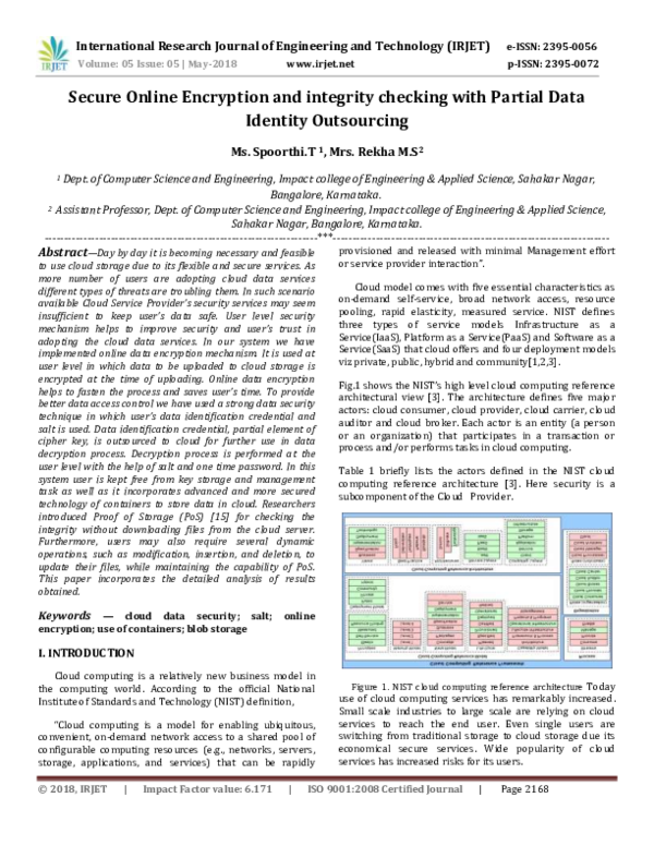 (PDF) IRJET- Secure Online Encryption and Integrity Checking With Partial Data Identity Outsourcing