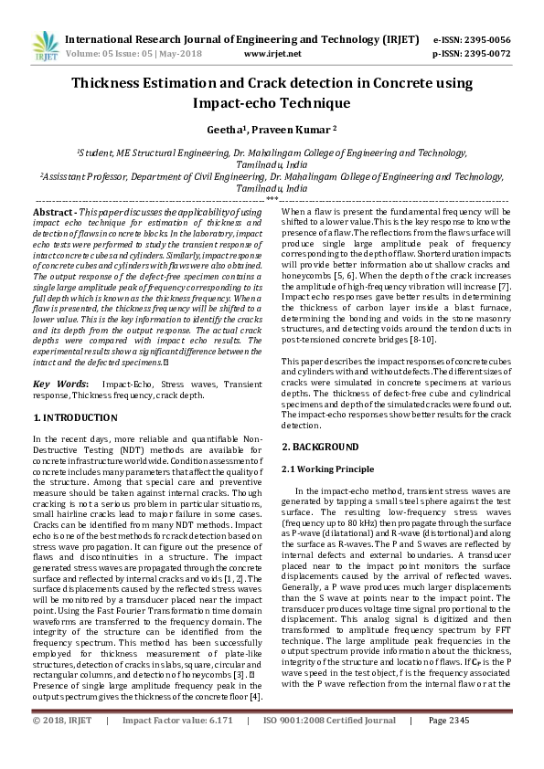 Pdf Irjet Thickness Estimation And Crack Detection In Concrete Using Impact Echo Technique