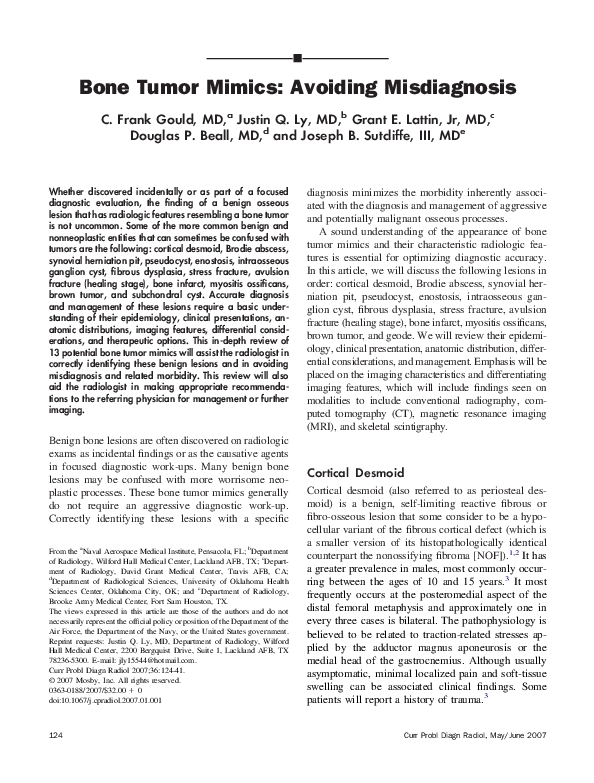 (PDF) Bone Tumor Mimics (Avoiding Misdiagnosis)