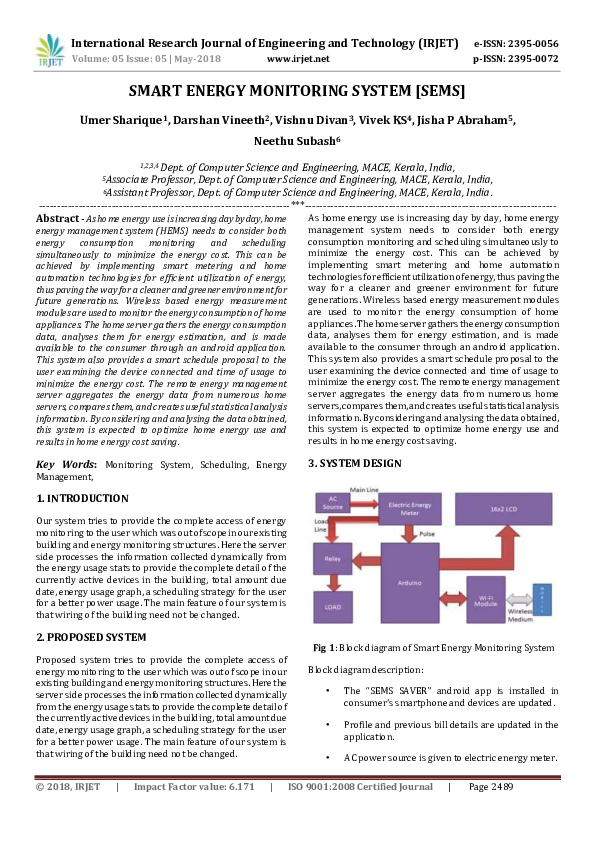 (PDF) IRJET-Smart Energy Monitoring System [SEMS]