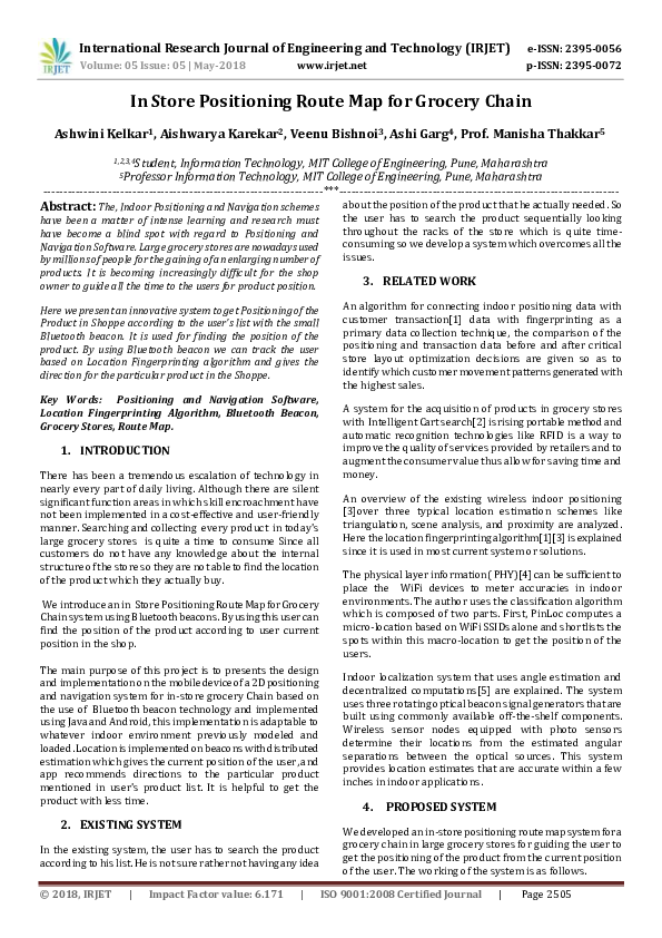 (PDF) IRJET-In Store Positioning Route Map for Grocery Chain