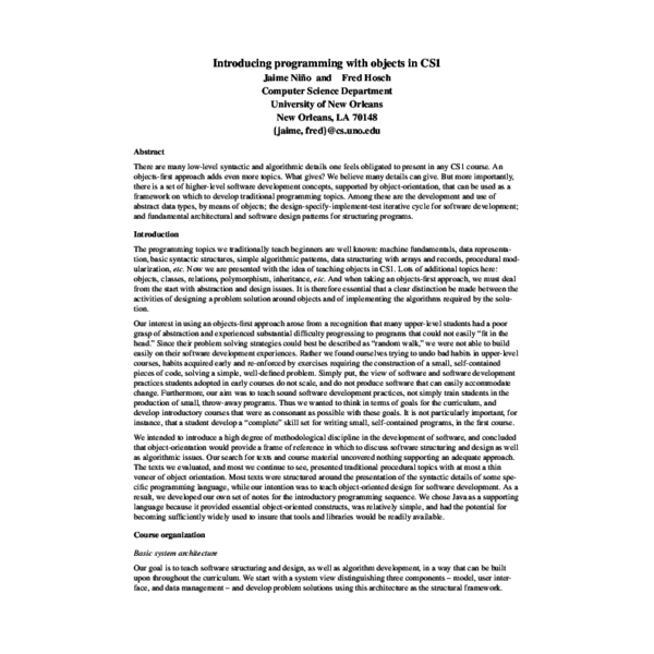 Pdf Introduction To Programming With Objects