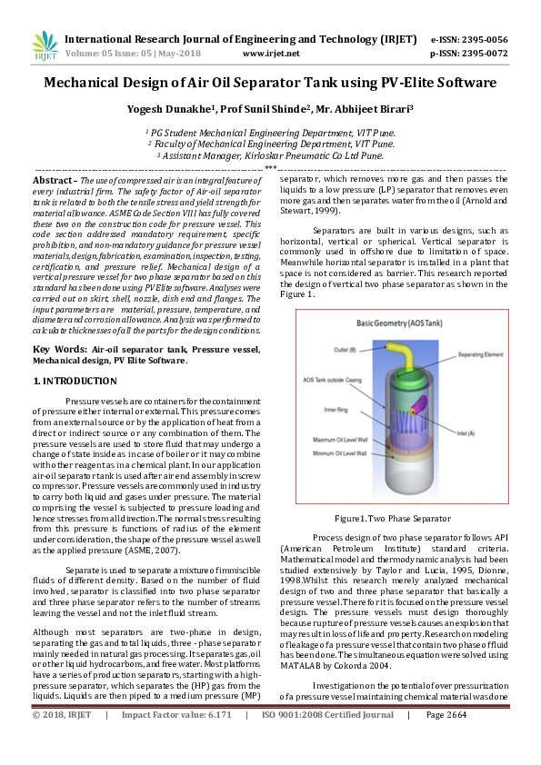 (PDF) IRJET- Mechanical Design of Air Oil Separator Tank using PV-Elite ...