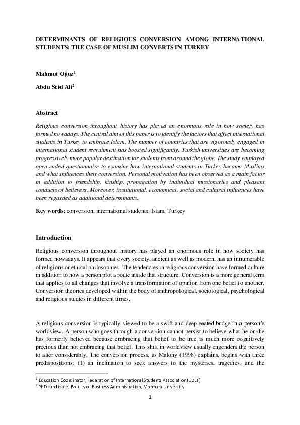 (PDF) DETERMINANTS OF RELIGIOUS CONVERSION AMONG INTERNATIONAL STUDENTS ...