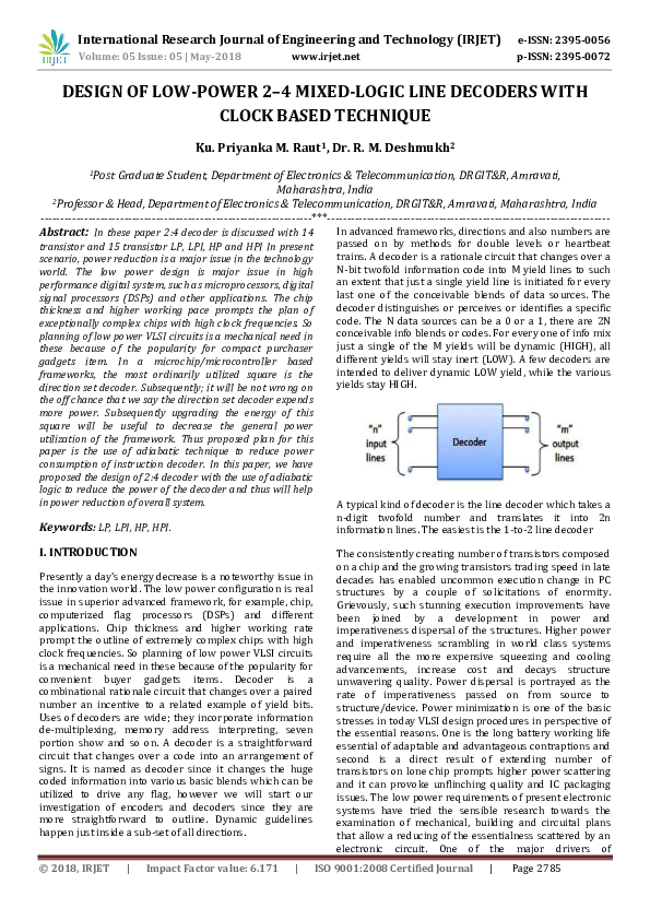 (PDF) IRJET-Design of Low-Power 2–4 Mixed-Logic Line Decoders with Clock Based Technique