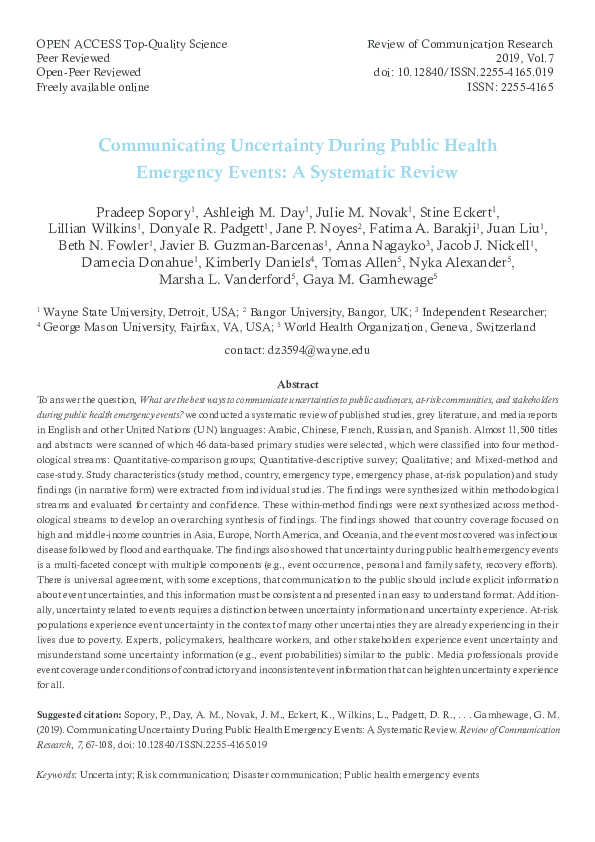 (PDF) Sopory et al (2019) Communicating Uncertainty During Public ...