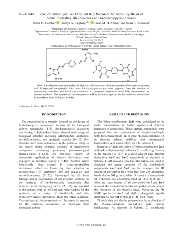 (PDF) Terephthalaldehyde: An Effecient Key Precursor for Novel ...