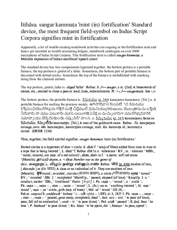 (PDF) Itihāsa. sangar kammaṭa 'mint (in) fortification' Standard device, the most frequent field ...