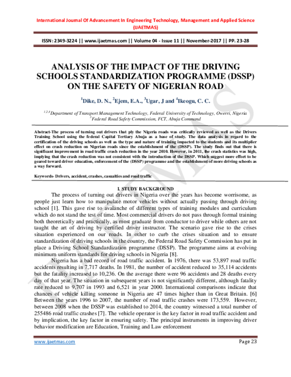 (PDF) ANALYSIS OF THE IMPACT OF THE DRIVING SCHOOLS STANDARDIZATION ...