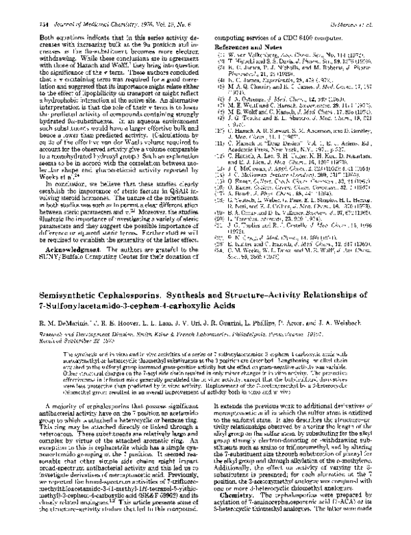 (PDF) Semisynthetic cephalosporins. Synthesis and structure-activity ...
