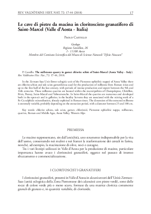 (PDF) Castello_2018_Le cave di pietra da macina in cloritoscisto ...