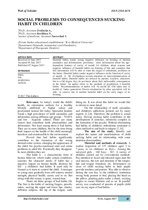 (PDF) SOCIAL PROBLEMS TO CONSEQUENCES SUCKING HABIT IN CHILDREN