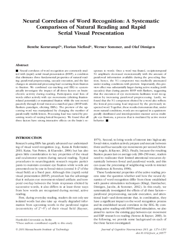 (PDF) Neural Correlates of Word Recognition: A Systematic Comparison of ...