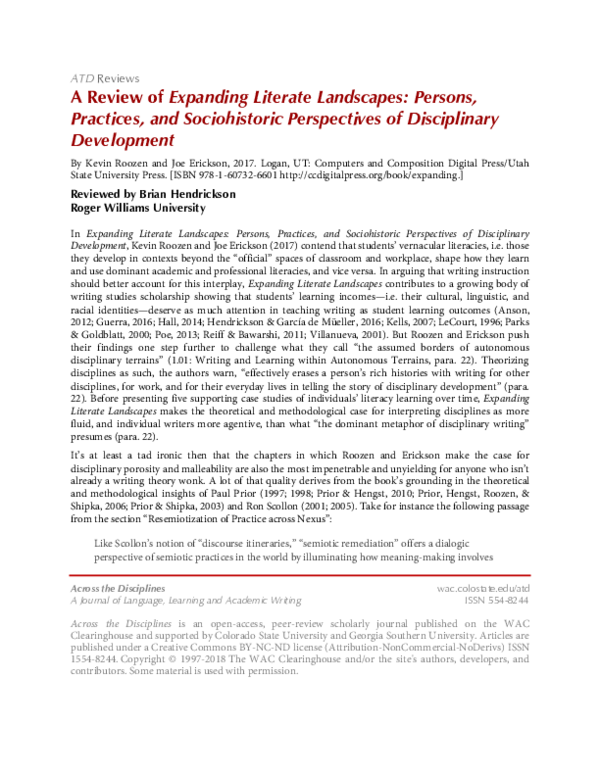 (PDF) A Review of Expanding Literate Landscapes: Persons, Practices ...