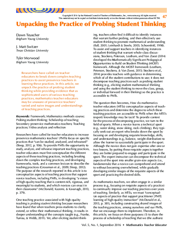 (PDF) Unpacking the practice of probing student thinking