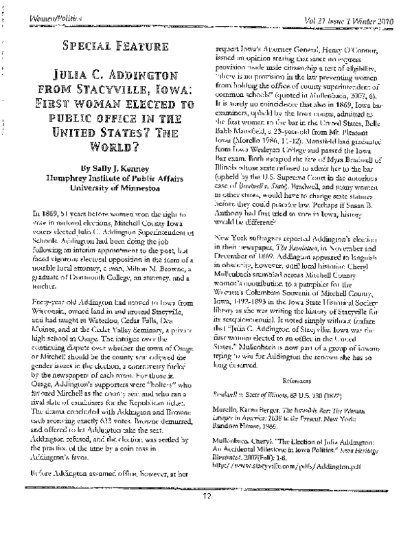 (PDF) Julia C. Addington from Stacyville, Iowa: First Woman Elected to ...