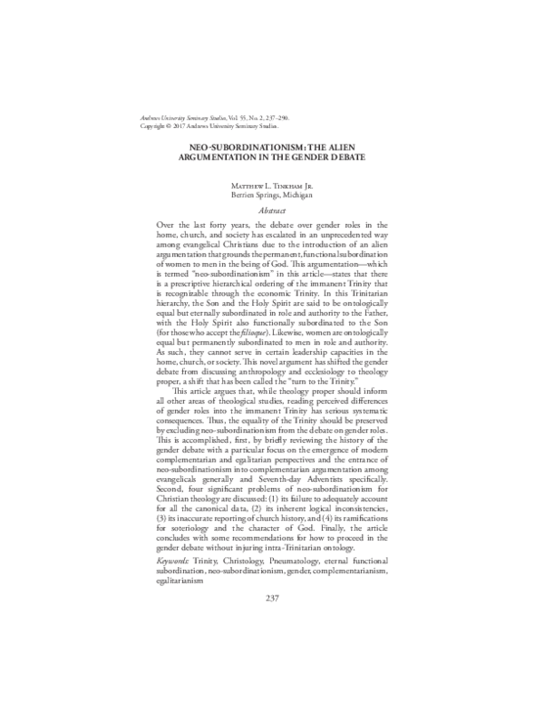 (PDF) Hierarchy and Subordination in the Trinity? The Biblical, Logical ...