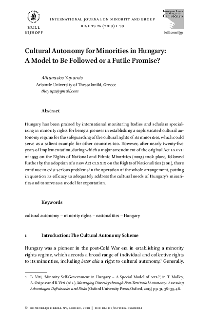 (PDF) Cultural Autonomy for Minorities in Hungary: A Model to be ...