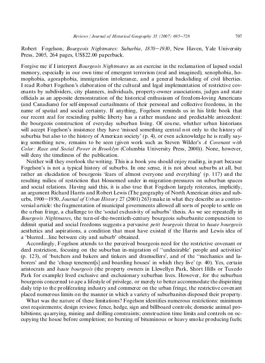 (PDF) Robert Fogelson, Bourgeois Nightmares: Suburbia, 1870–1930