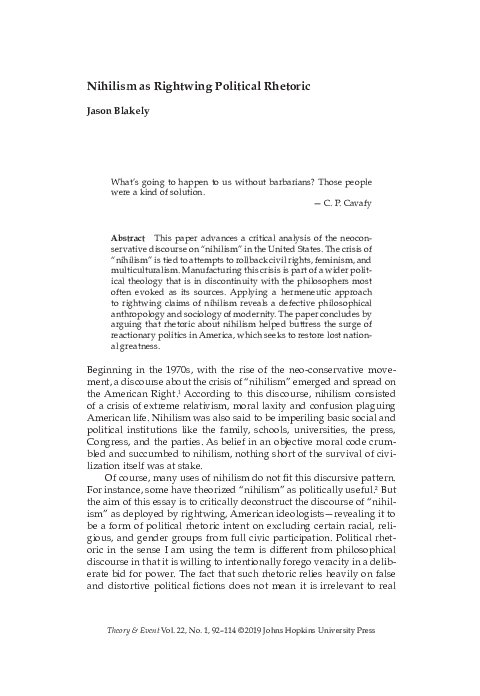 (PDF) Nihilism as Rightwing Political Rhetoric