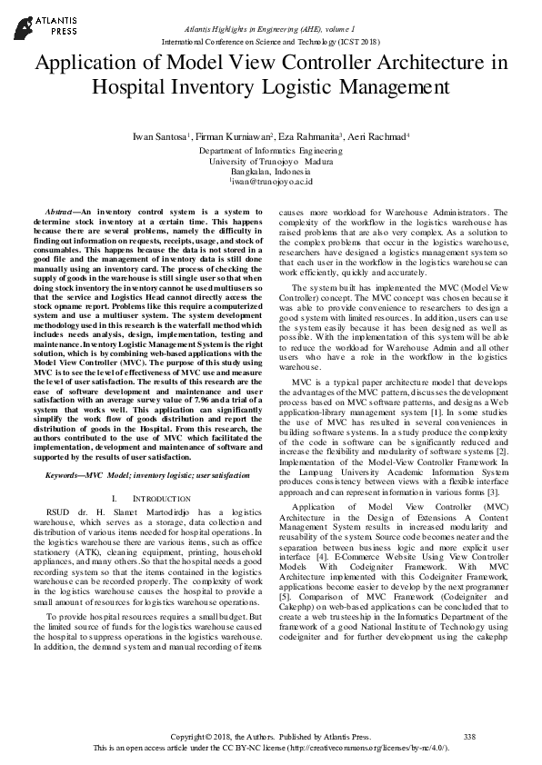(PDF) Application of Model View Controller Architecture in Hospital Inventory Logistic Management