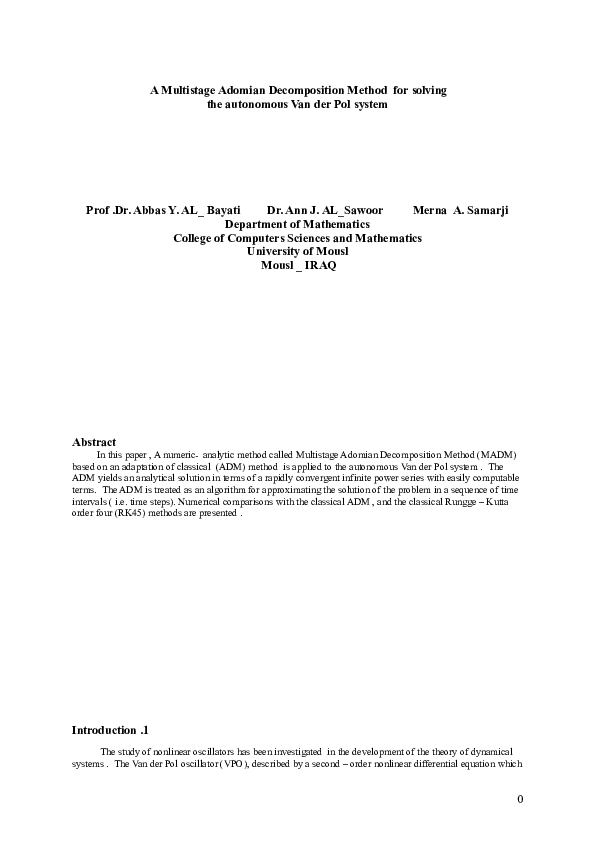 Doc A Multistage Adomian Decomposition Methoddoc