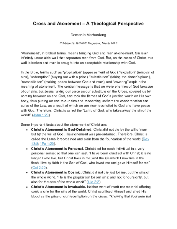 (PDF) Cross and Atonement – A Theological Perspective