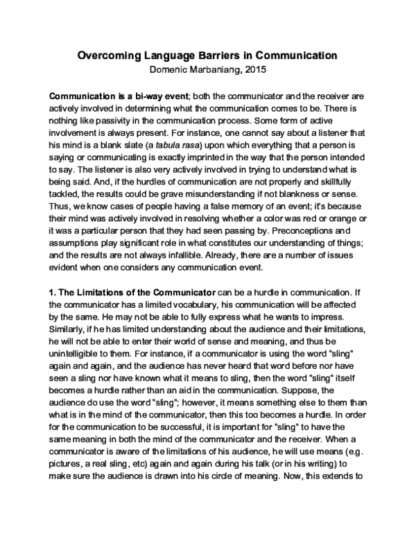 (PDF) Overcoming Language Barriers in Communication