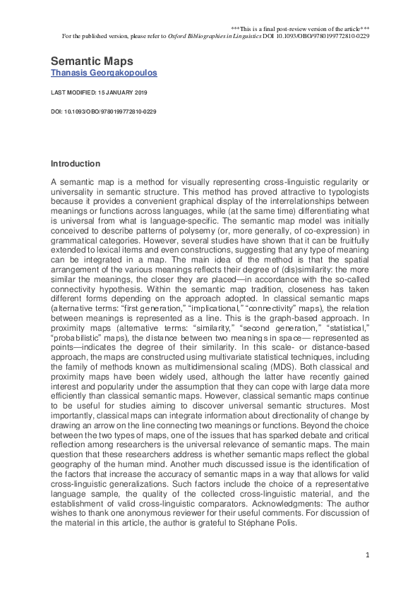Pdf Semantic Maps Oxford Bibliographies Online Pdf