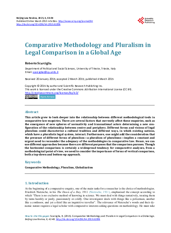 (PDF) Comparative Methodology and Pluralism in Legal Comparison in a ...