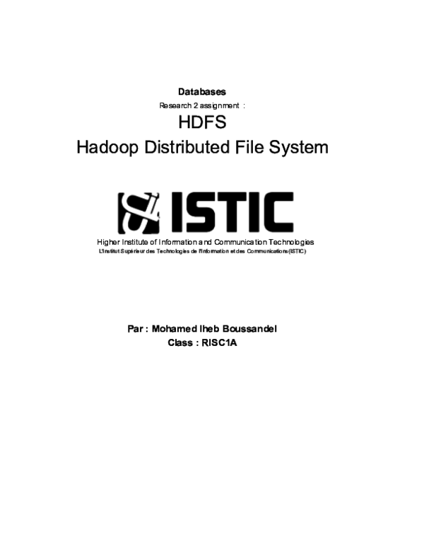 (PDF) The Hadoop Distributed File Systemt(HDFS)