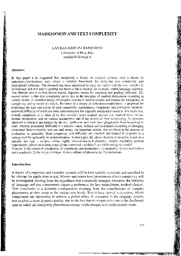 (PDF) Markedness and Text Complexity