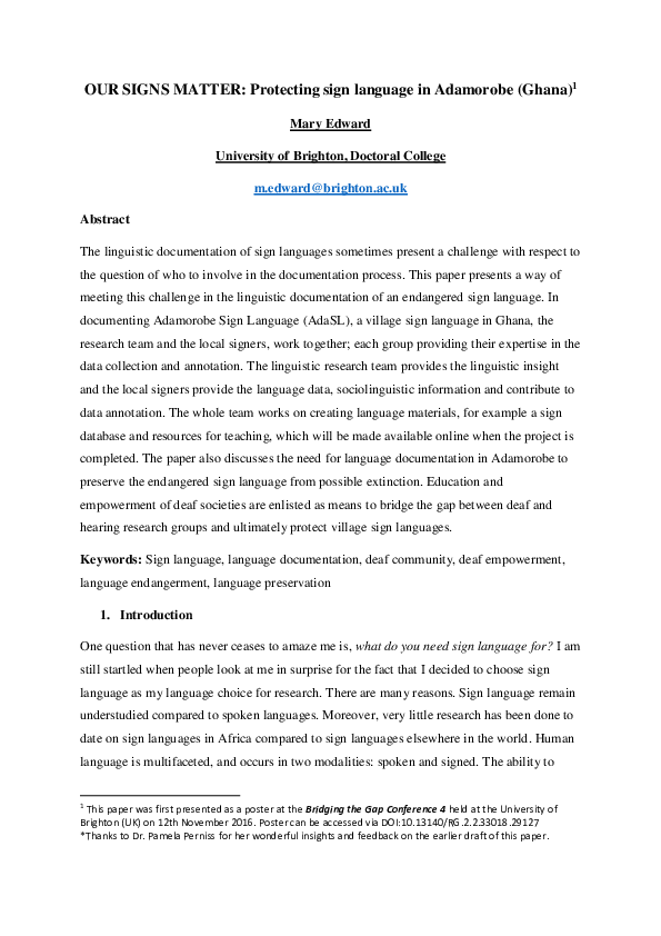 (PDF) OUR SIGNS MATTER: Protecting sign language in Adamorobe (Ghana ...