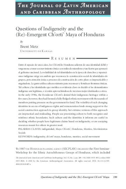 (PDF) Questions of Indigeneity and the (Re)-Emergent Ch'orti' Maya of ...