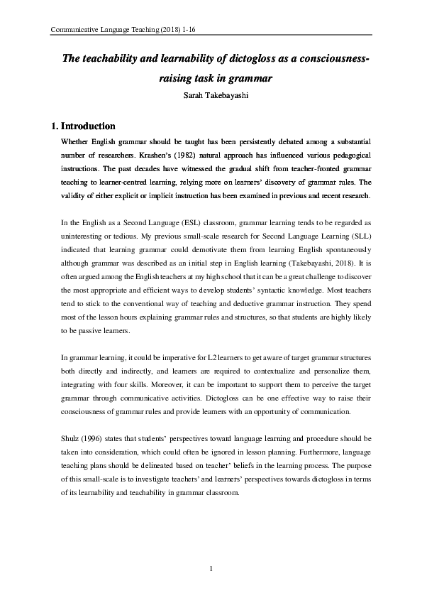 (PDF) The teachability and learnability of dictogloss as a ...