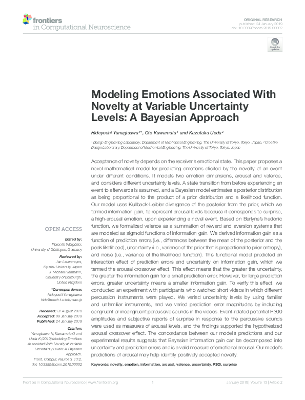(PDF) Modeling Emotions Associated With Novelty at Variable Uncertainty Levels: A Bayesian Approach